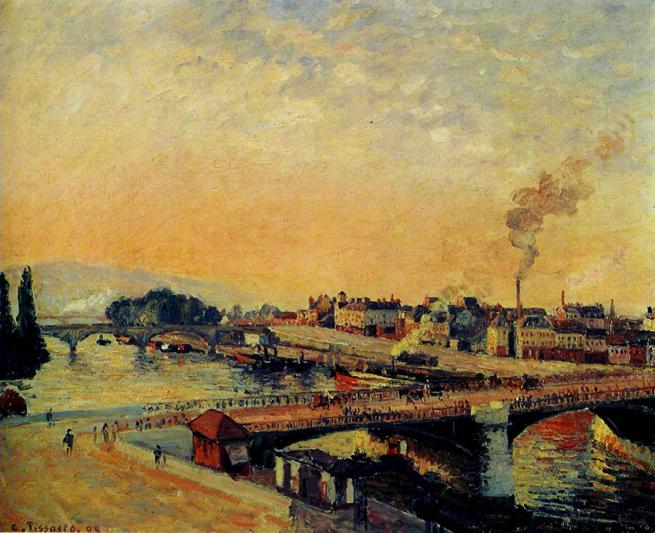 Køb håndmalet reproduktion af 'Solopgang i Rouen' af Camille Pissarro Køb håndmalet reproduktion af 'Solopgang i Rouen' af Camille Pissarro